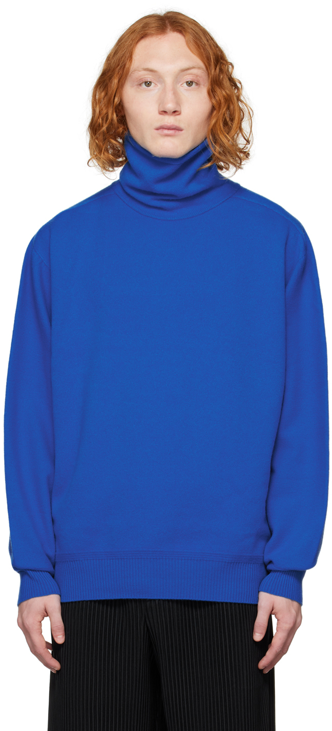 Homme Plissé Issey Miyake: Blue Turtleneck Sweater | SSENSE UK