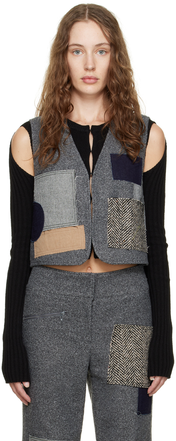 OPEN YY: Gray Patchwork Vest | SSENSE Canada