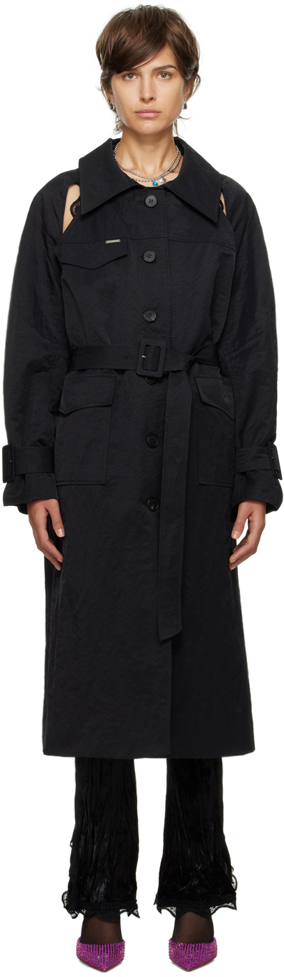 Black Cut Out Trench Coat by lesugiatelier on Sale