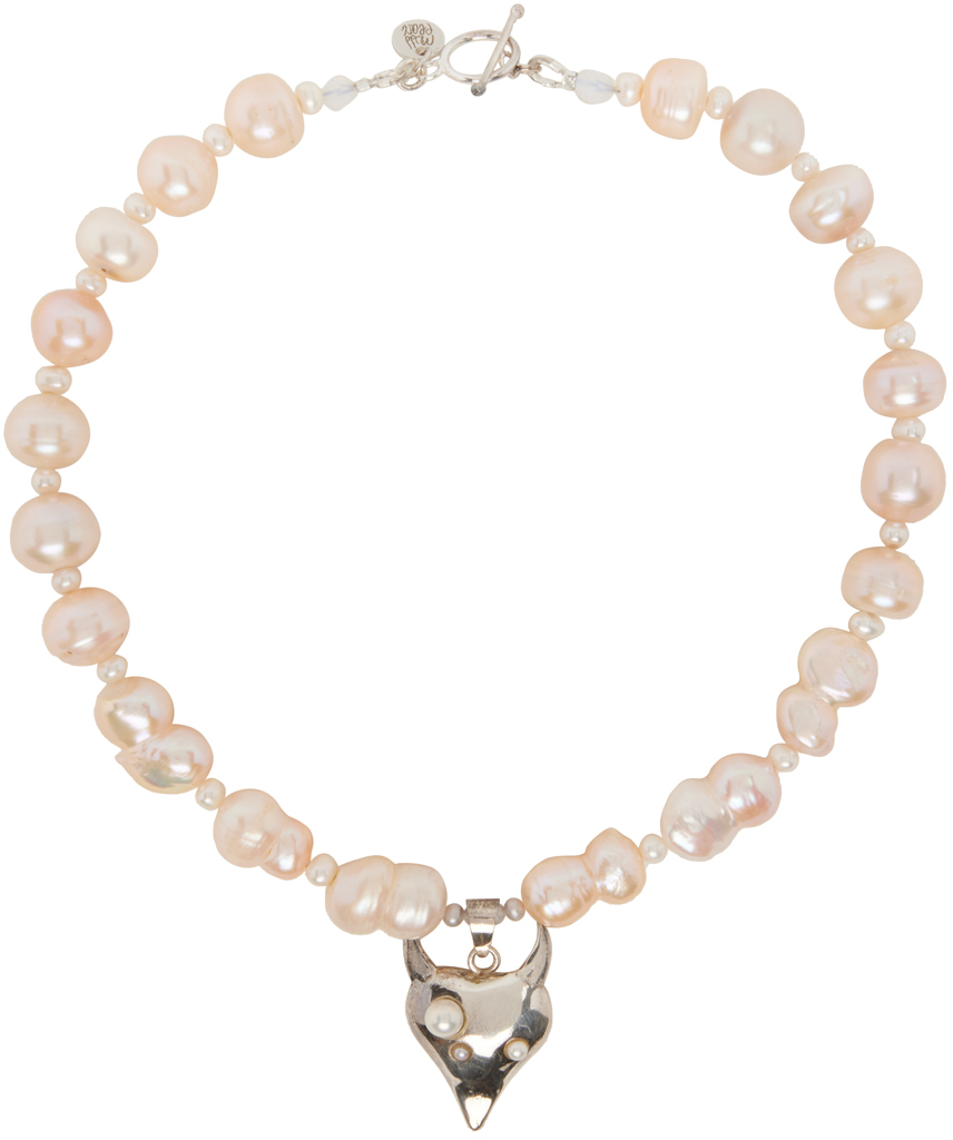 SSENSE Exclusive Pink Pearly Devil Necklace by Mudd Pearl on Sale