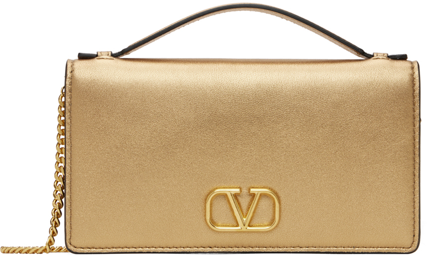 Valentino Garavani: Gold VLogo Shoulder Bag | SSENSE Canada