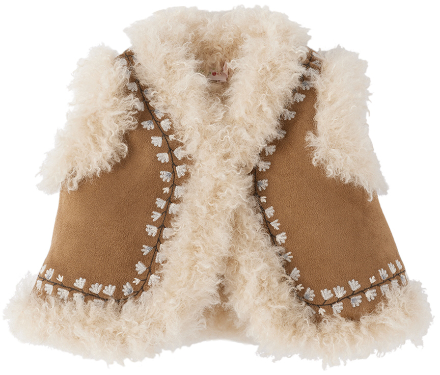 Baby Tan Embroidered Faux-Suede Vest by Bonpoint | SSENSE