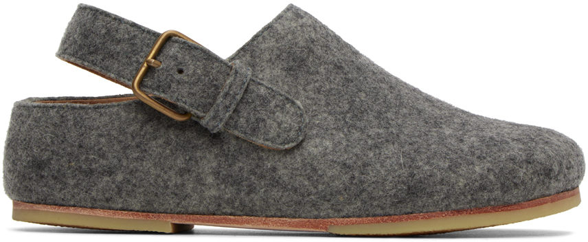 Lauren Manoogian: Gray Felt Buckle Mules | SSENSE Canada