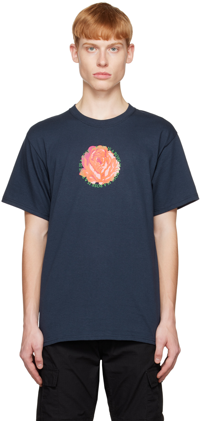 Noah NYC: 海军蓝 Rose Is A Rose T 恤 | SSENSE