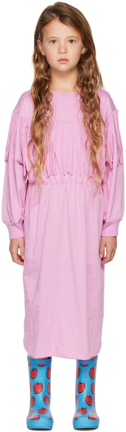 Kids Pink Fringes Dress by Maison Mangostan on Sale