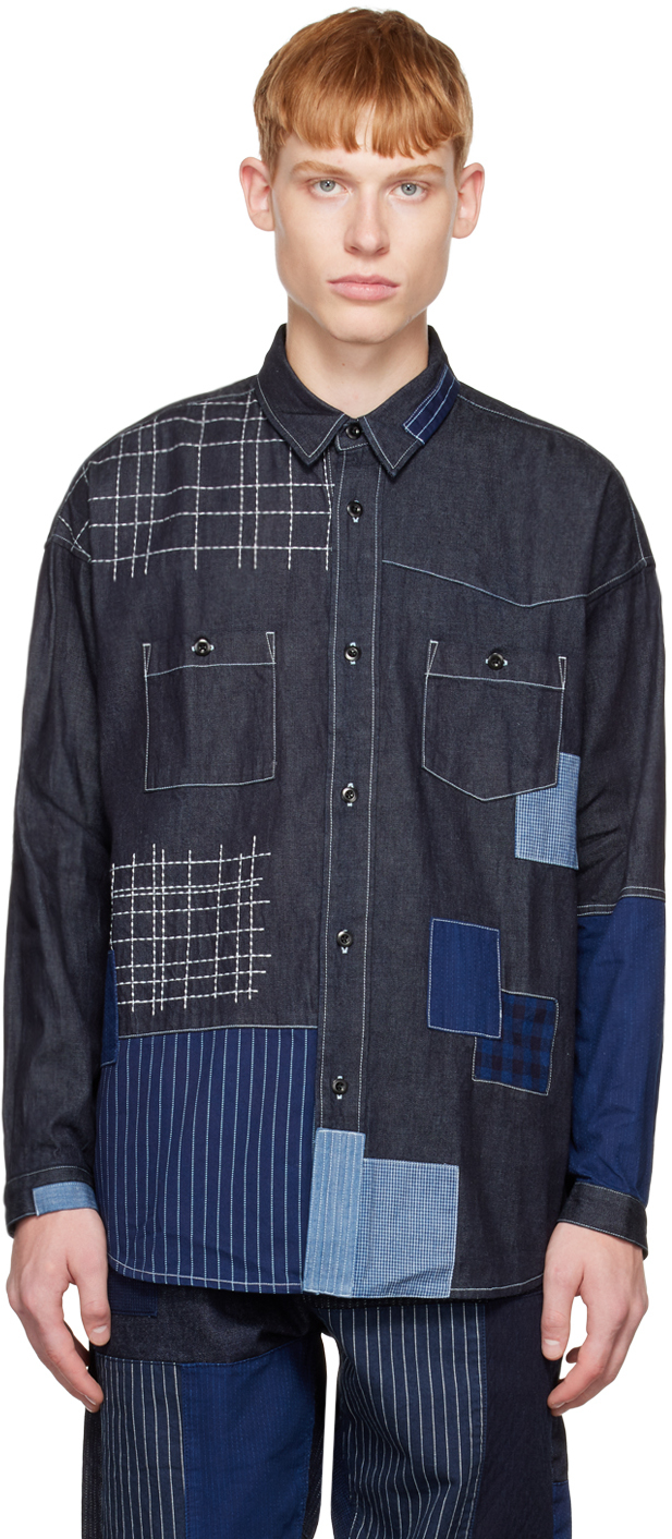 FDMTL: Blue Patchwork Shirt | SSENSE UK