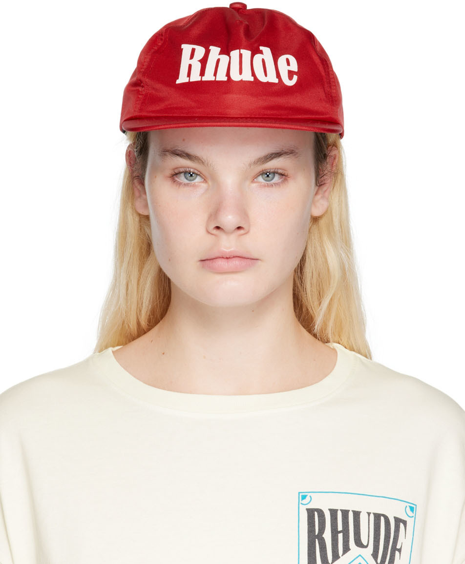 Red Satin Cap by Rhude on Sale