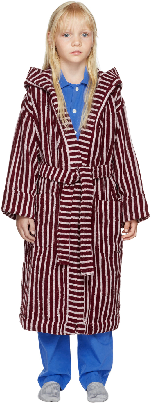 Tekla Kids Red & Pink Striped Hooded Bath Robe In Red&rose | ModeSens