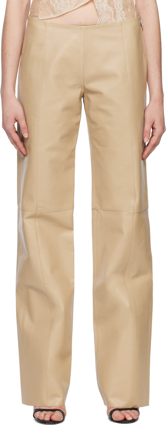 VAILLANT: Taupe Straight-Leg Leather Trousers | SSENSE