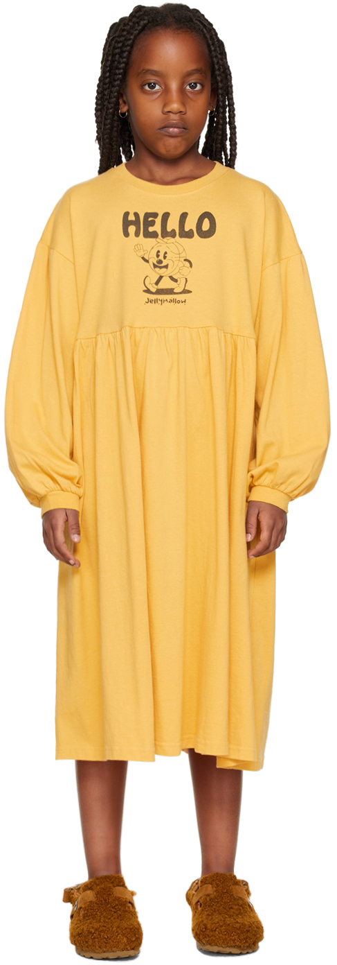 SSENSE Exclusive Kids Yellow 'Hello' Dress by Jellymallow on Sale