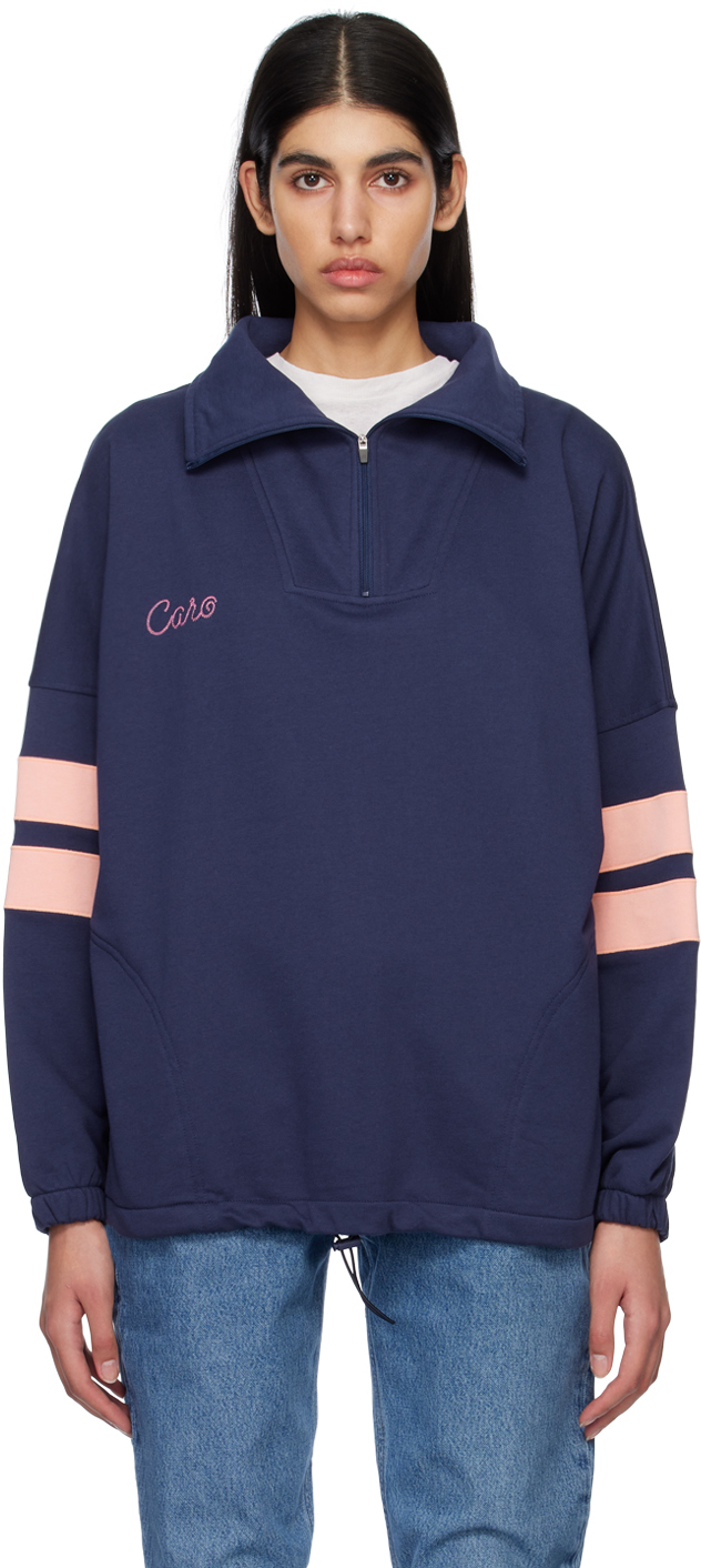 Caro Editions: Pull molletonné Eliza bleu marine | SSENSE France