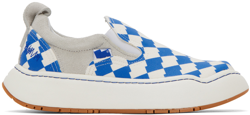 ADER error: Blue & White Check Sneakers | SSENSE Canada