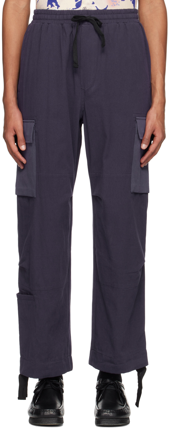 Navy Drawstring Cargo Pants by Double Rainbouu on Sale
