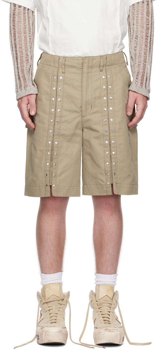 NVRFRGT: Beige Studded Shorts | SSENSE