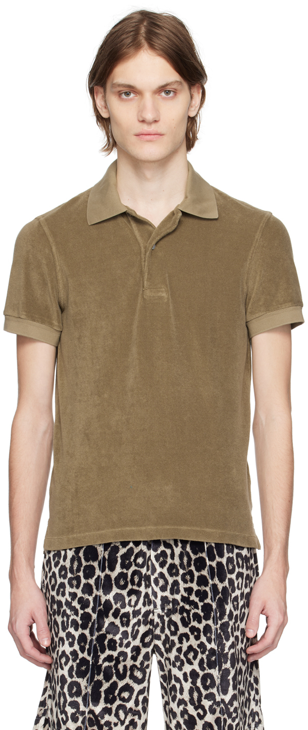 Khaki Towelling Polo by TOM FORD on Sale