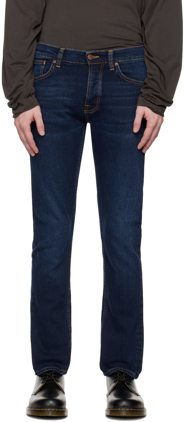 Nudie Jeans: Navy Grim Trim Jeans | SSENSE