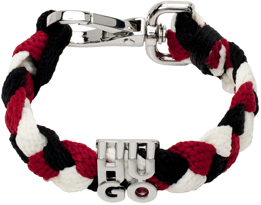 Bracelet rouge et noir à ferrure à logo Hugo en solde