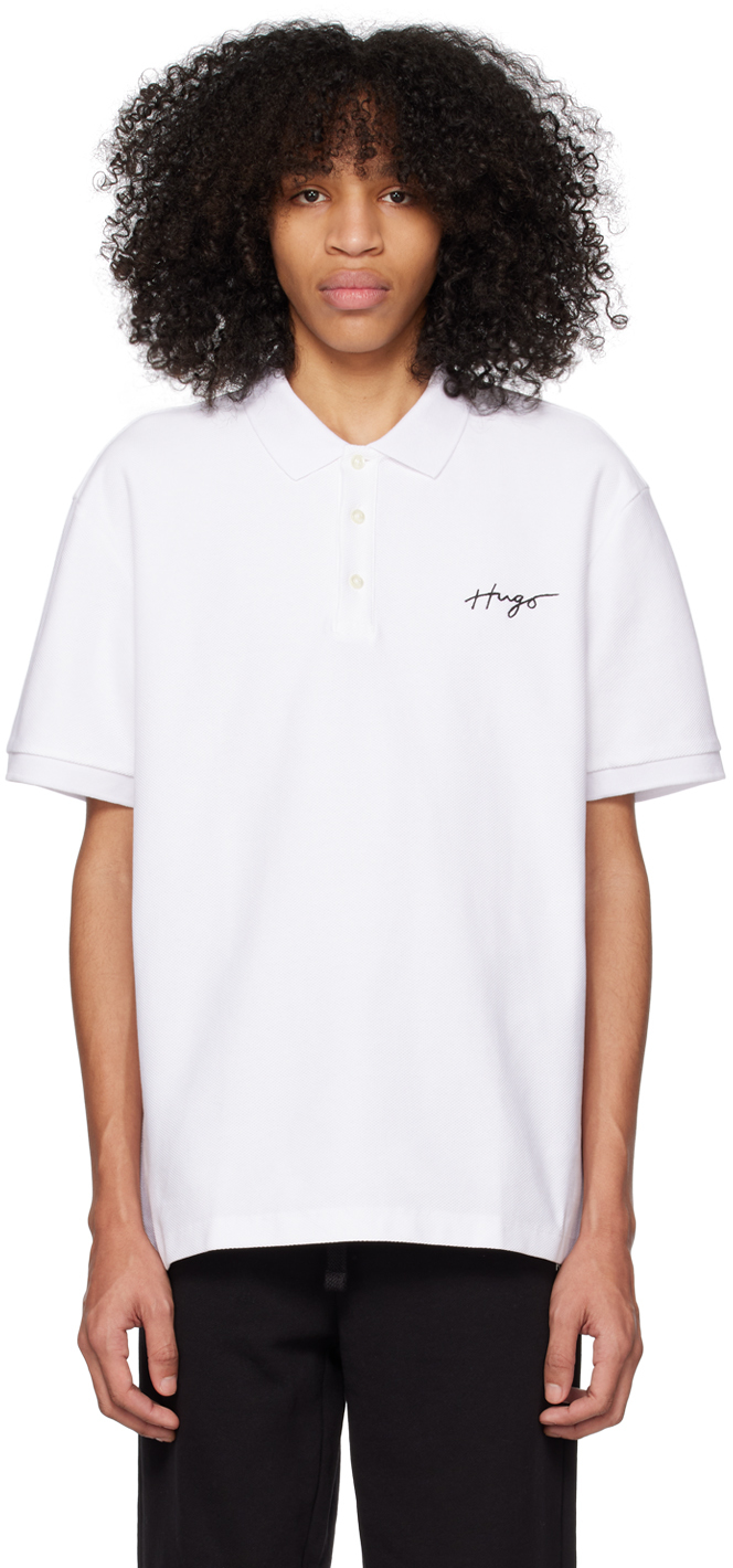 White Three-Button Polo by Hugo on Sale