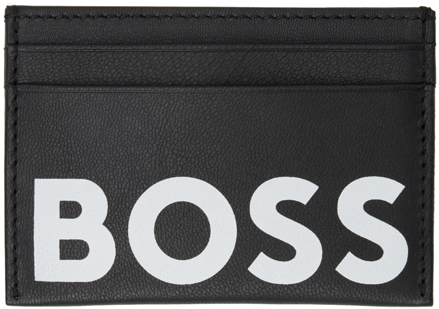 Porte-cartes noir à logo imprimé Boss en solde