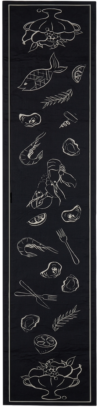 Black Line Drawing Linen Runner by Misette | SSENSE UK