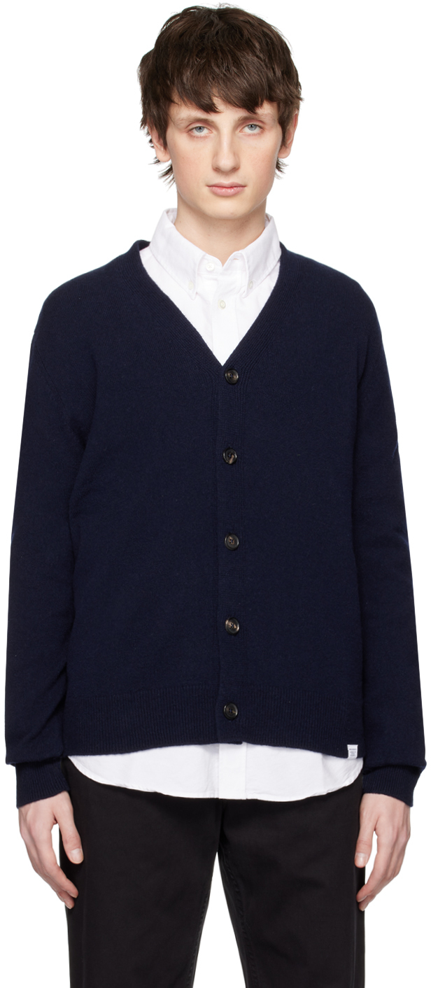 Cardigan Adam bleu marine NORSE PROJECTS en solde