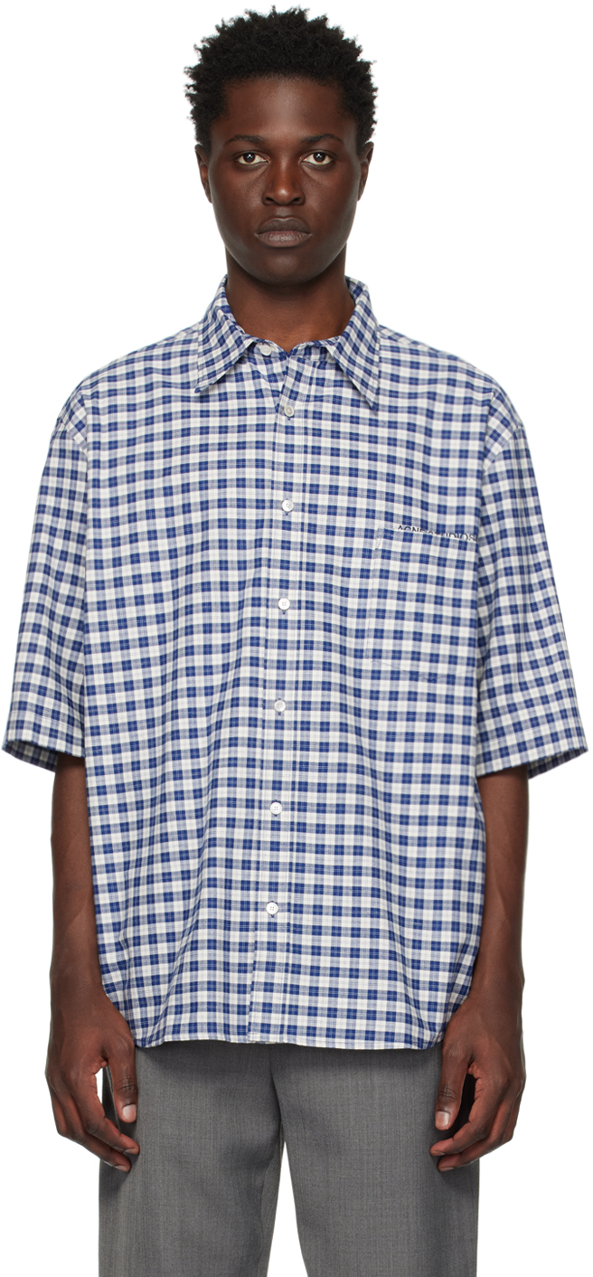 Acne Studios Blue White Check Shirt SSENSE Canada