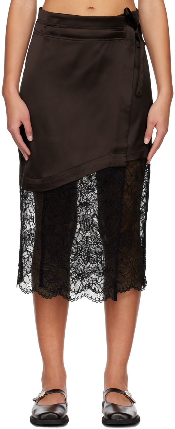 Jupe midi brune à panneaux GANNI en solde