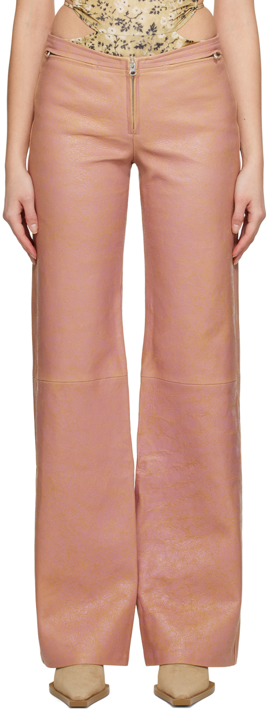 KNWLS: SSENSE Canada Exclusive Pink Stain Leather Pants | SSENSE