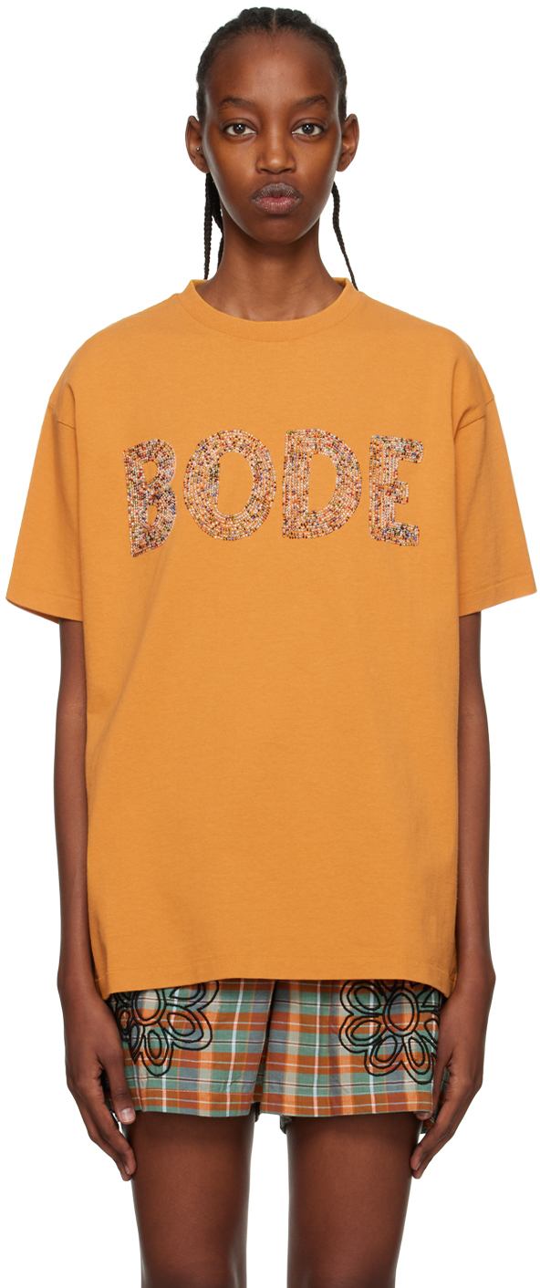 Bode: T-shirt jaune à logo perlé | SSENSE France