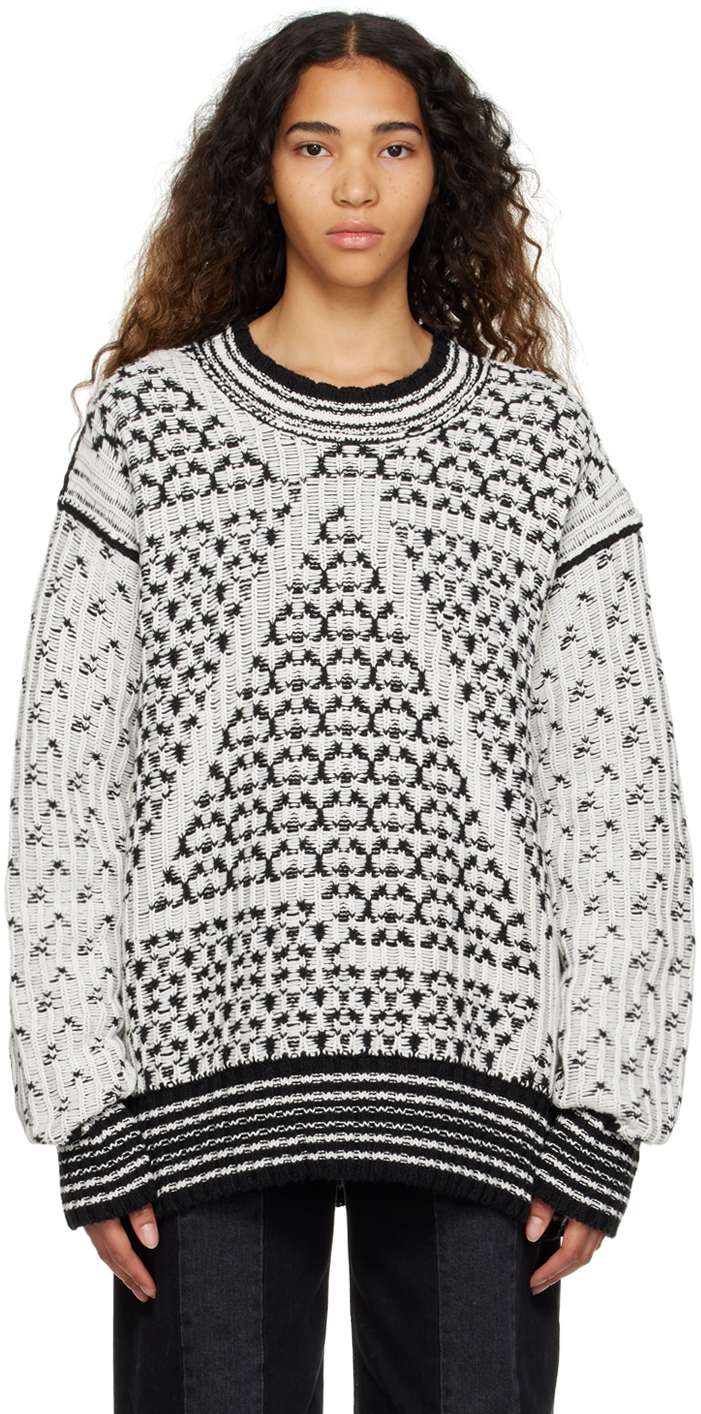 Pull noir et blanc à motif en tricot jacquard MM6 Maison Margiela en solde