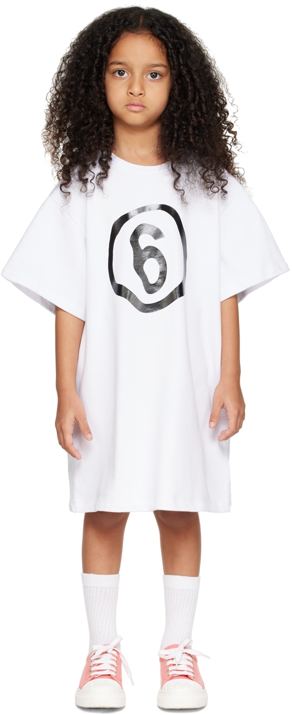 Kids White Printed Dress by MM6 Maison Margiela on Sale