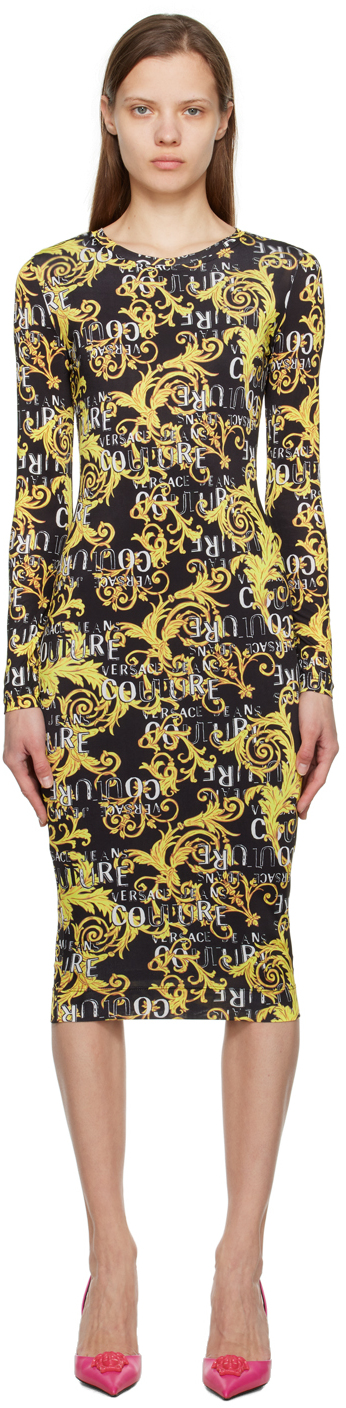 Versace Jeans Couture: Black Graphic Midi Dress | SSENSE UK