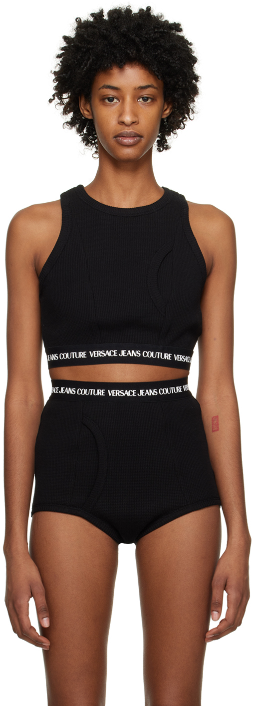 Black Bonded Tank Top by Versace Jeans Couture on Sale