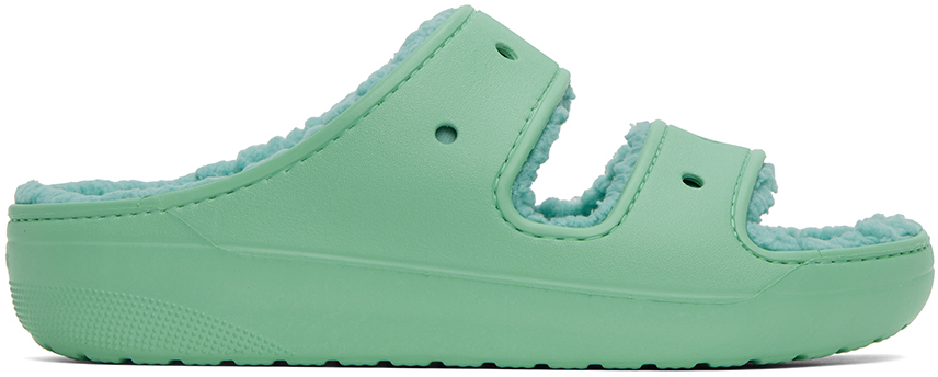 Crocs: Green Classic Cozzzy Sandals | SSENSE UK