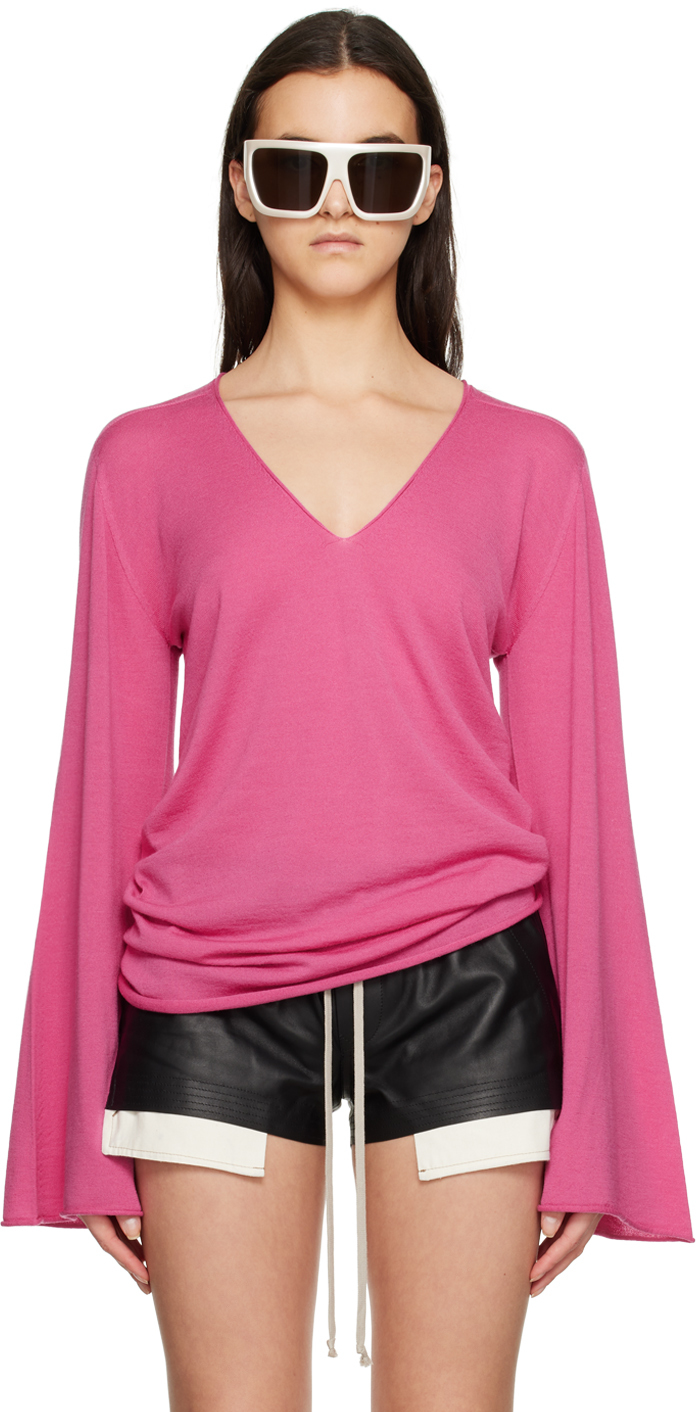 Pink V-Neck Sweater by Rick Owens on Sale