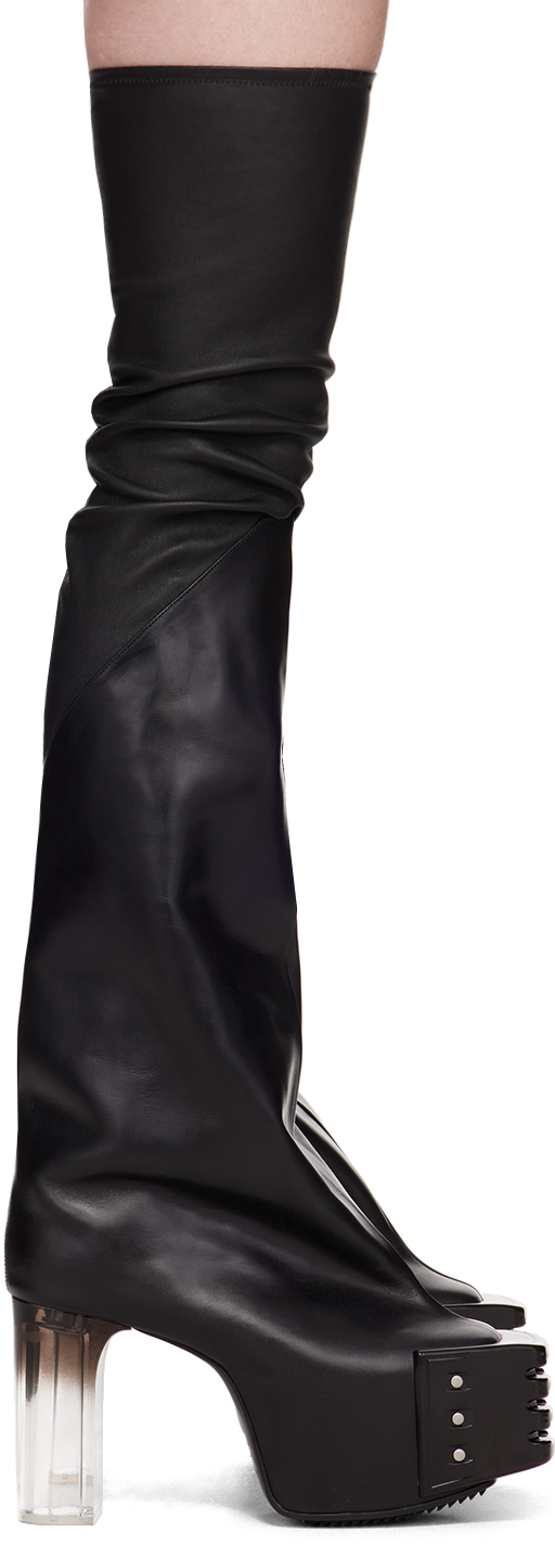 Rick Owens Black Oblique Platform Boots | Smart Closet