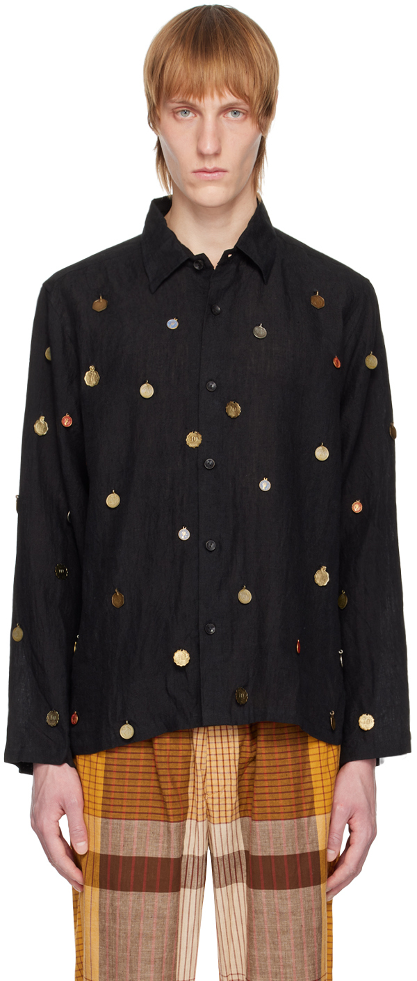 HARAGO: Black Graphic Shirt | SSENSE UK