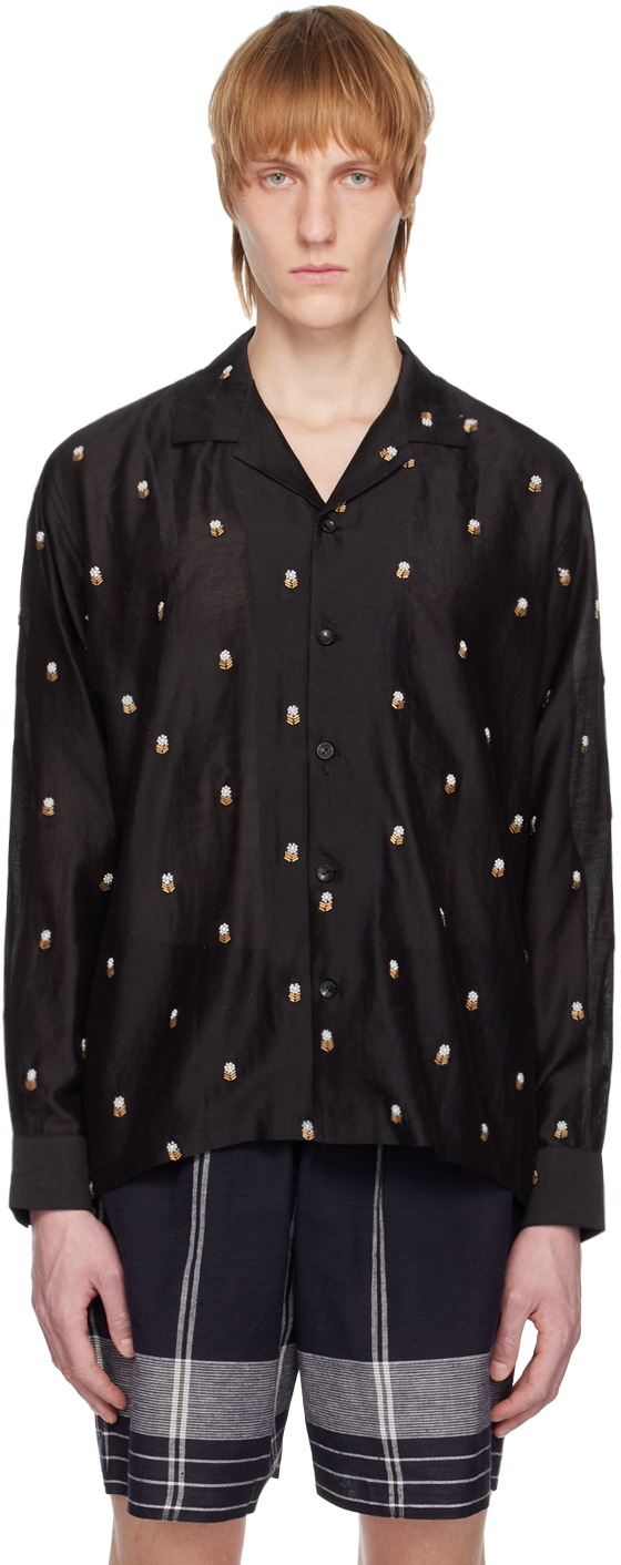 HARAGO: Black Beaded Shirt | SSENSE UK