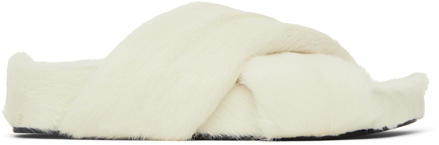 White Cross Strap Slides by Jil Sander on Sale