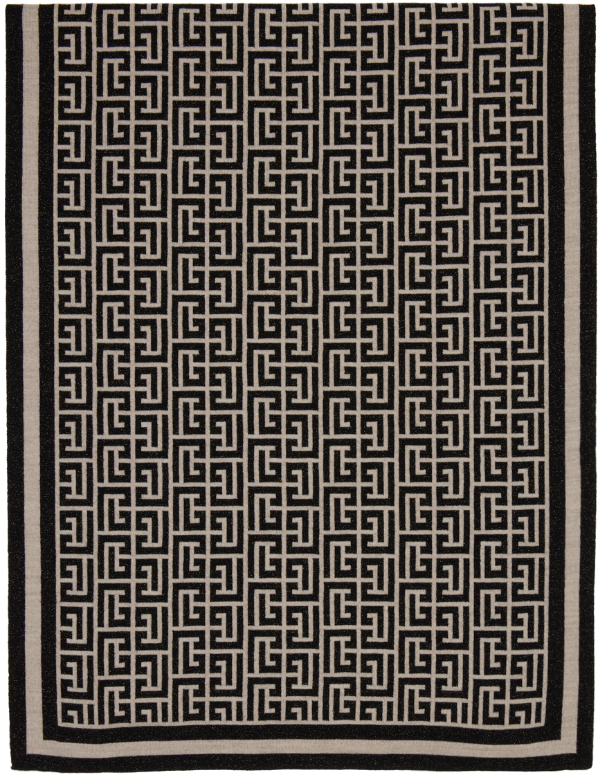 Balmain: Beige & Black Monogram Scarf | SSENSE UK