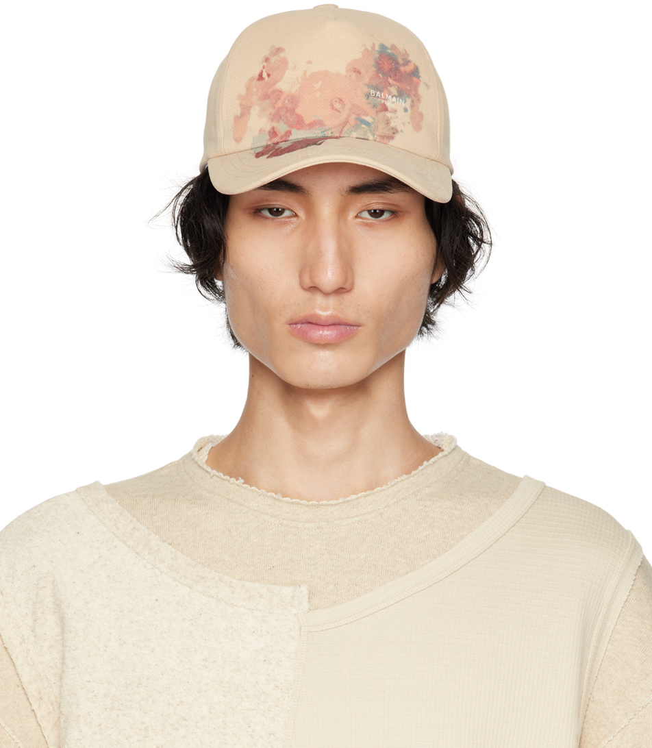 Tan Sky Printed Cap by Balmain on Sale