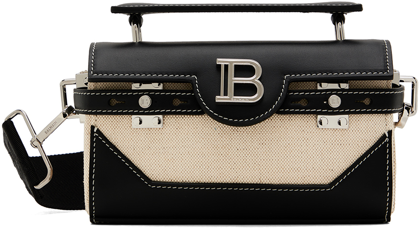 Balmain: Sac B-Buzz 19 blanc cassé et noir | SSENSE France