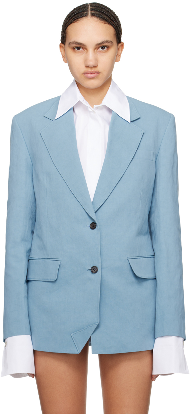 Blue Two-Button Blazer by Pushbutton on Sale