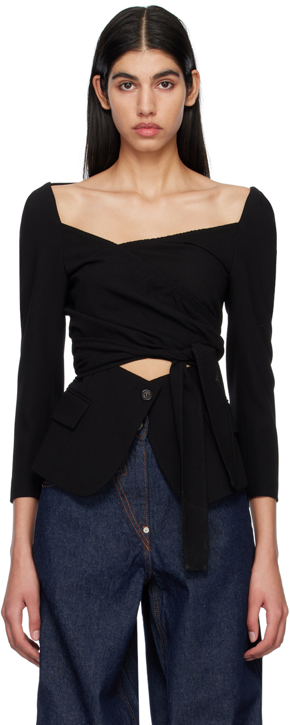 Pushbutton: Black Wrap Blazer | SSENSE Canada