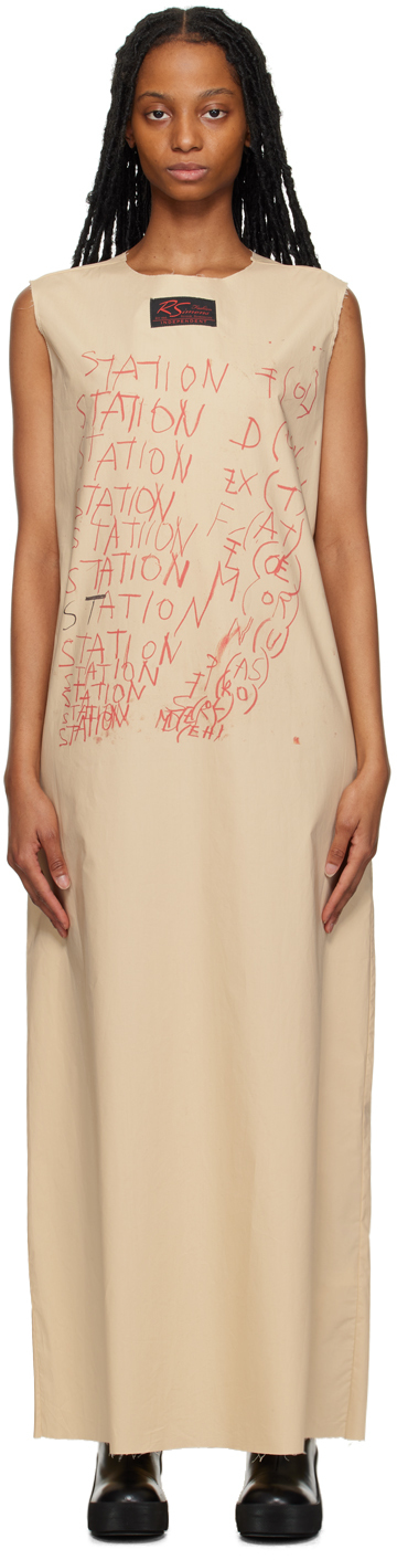 Raf Simons: Beige Printed Maxi Dress | SSENSE