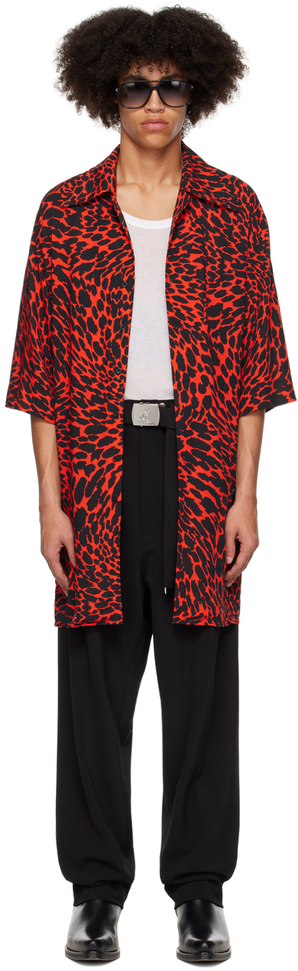 Red & Black Psychedelic Leopard Shirt by LU'U DAN on Sale