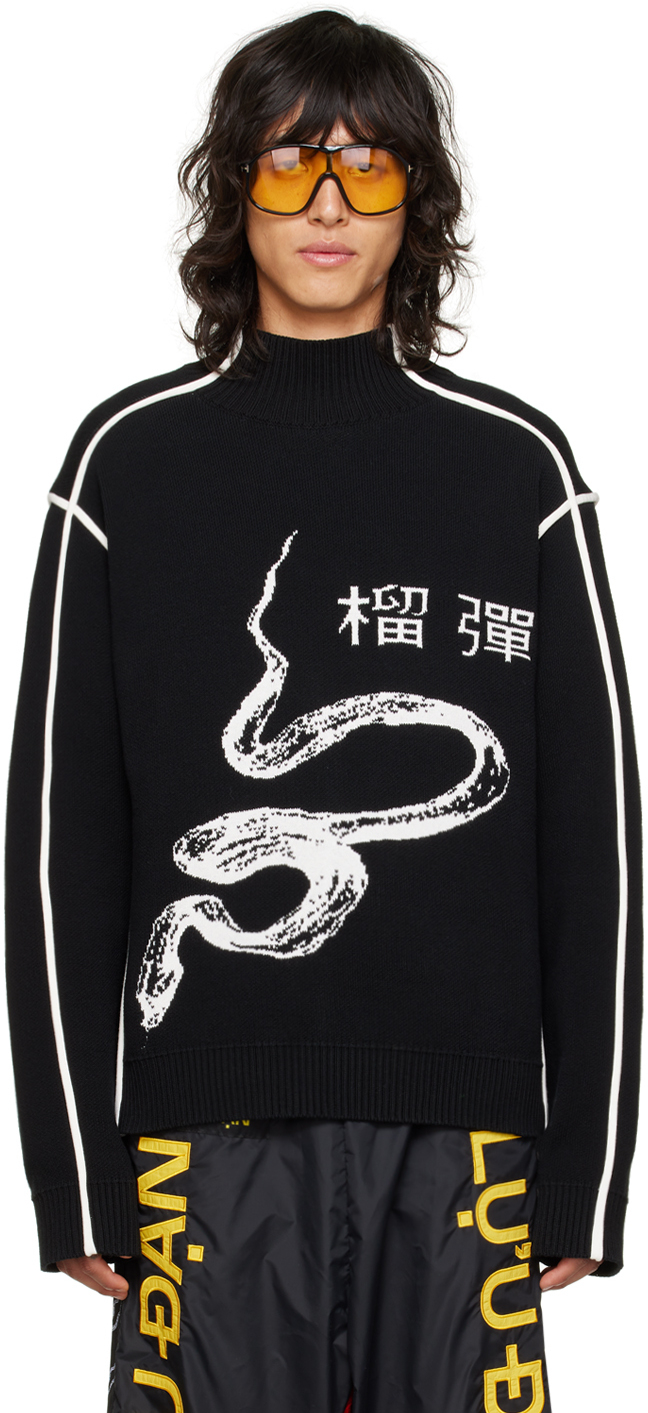 LU'U DAN: Black Oversized Exposed Seam Turtleneck | SSENSE