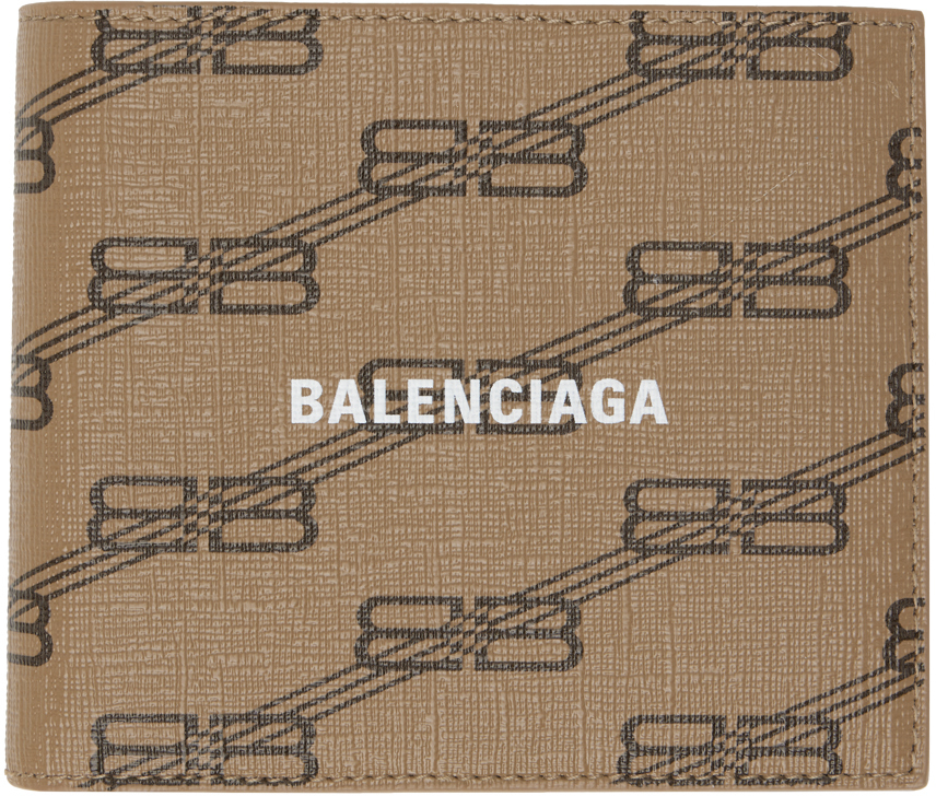 Balenciaga: Beige Signature BB Monogram Wallet | SSENSE Canada
