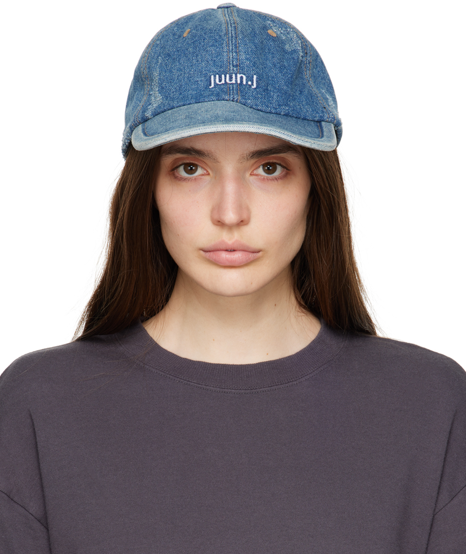 Blue Embroidered Denim Cap by Juun.J on Sale