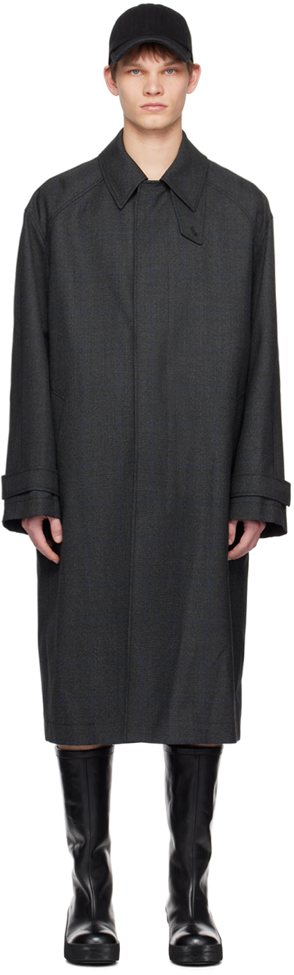 Juun.J: Gray Check Coat | SSENSE UK